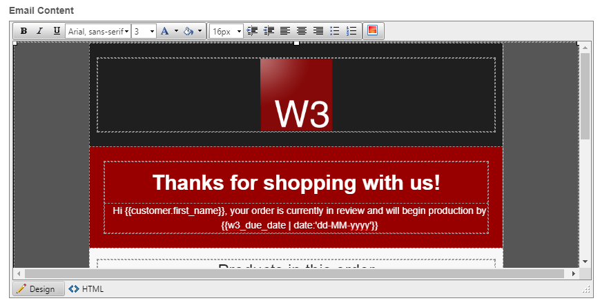 Editing the email Template – W3trends, Inc.